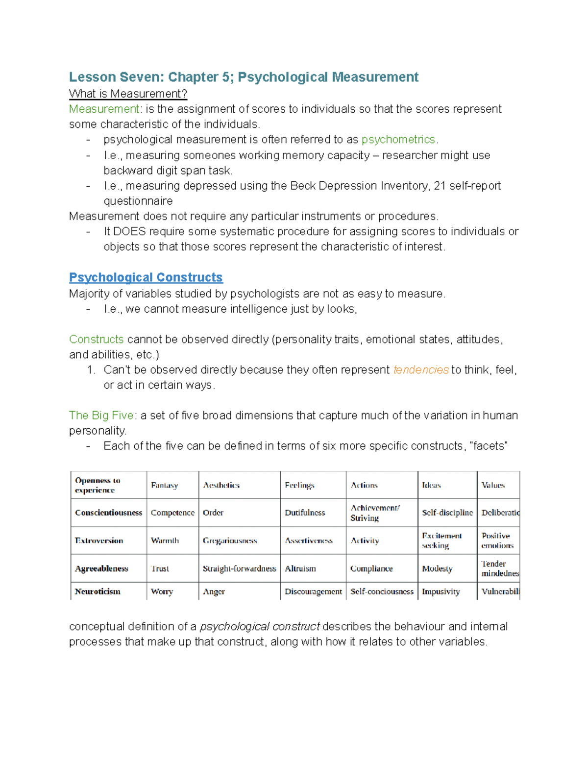 Chapter 5 - psychological measurement - Lesson Seven: Chapter 5 ...