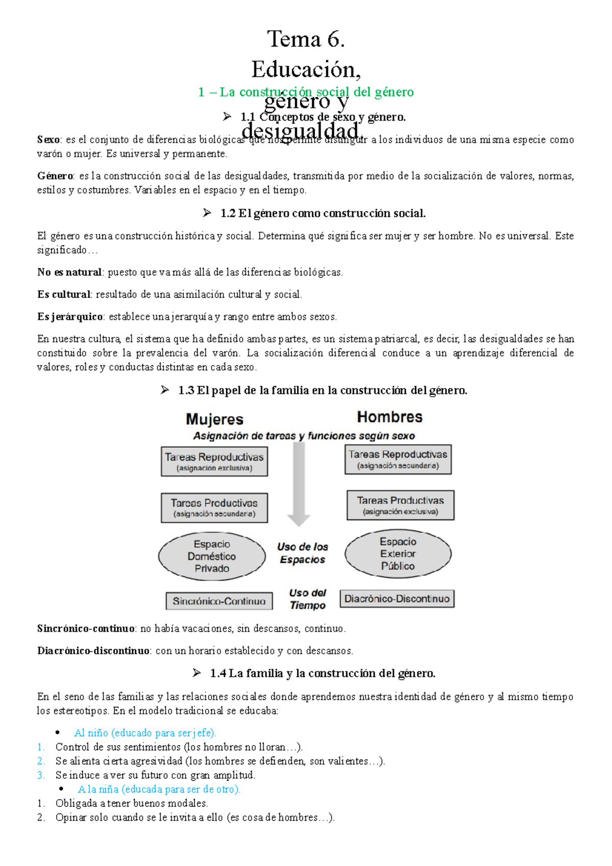 Tema 6 sociología - 1 – La construcción social del género 1 Conceptos ...