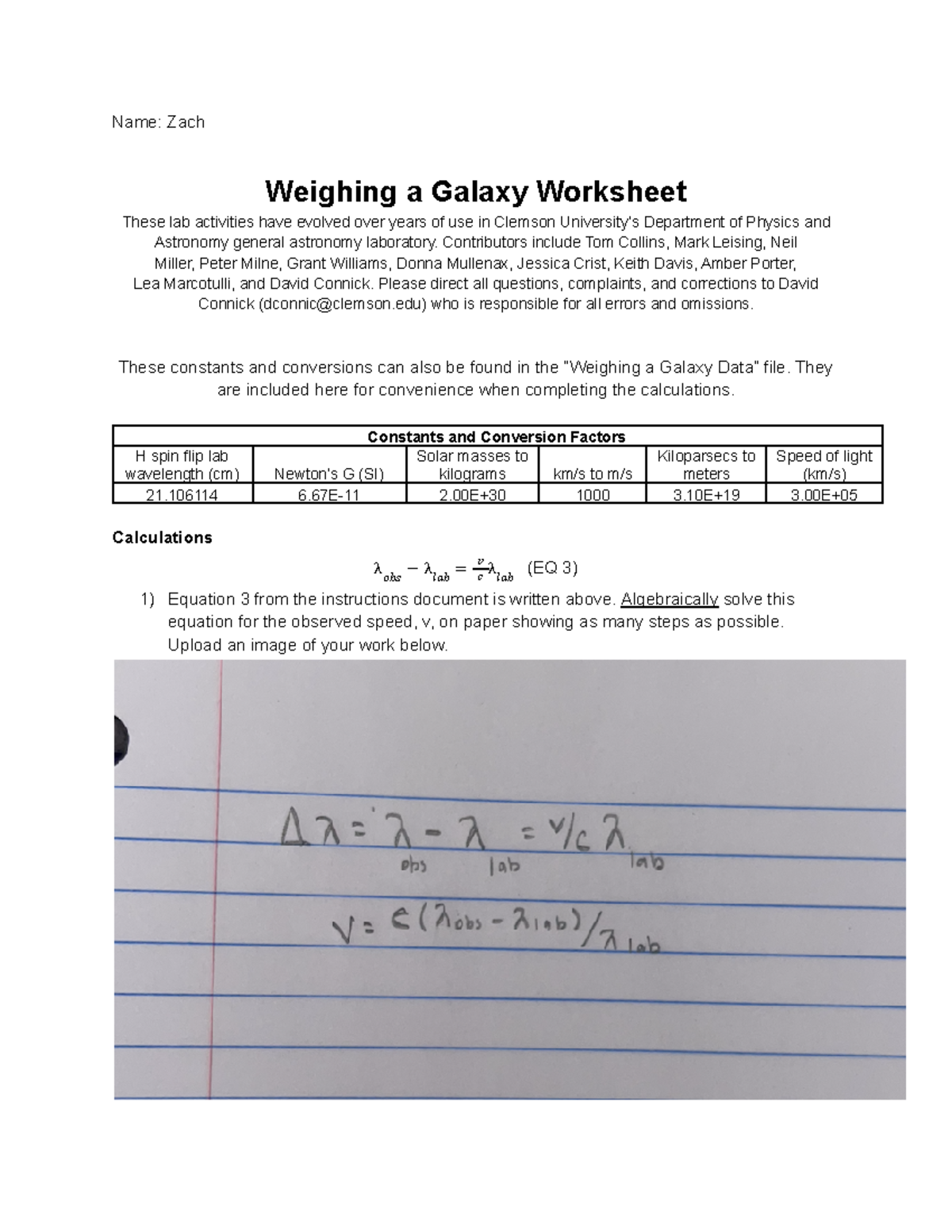 Weighing a Galaxy Worksheet zach - Name: Zach Weighing a Galaxy ...