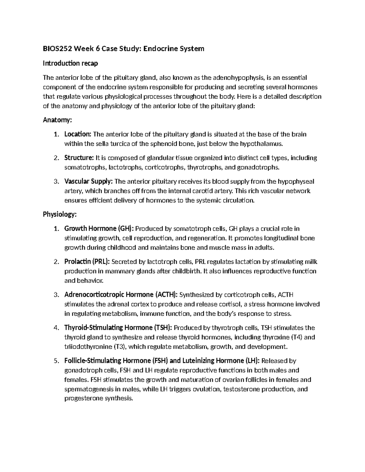 BIOS252 WK6 Case Study - BIOS252 Week 6 Case Study: Endocrine System ...
