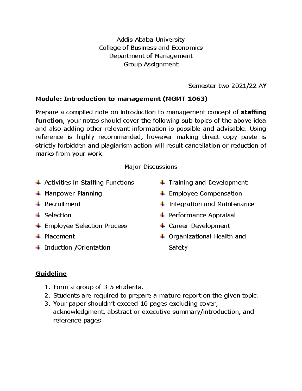 # Group Assignment One Introduction to Management - Addis Ababa ...
