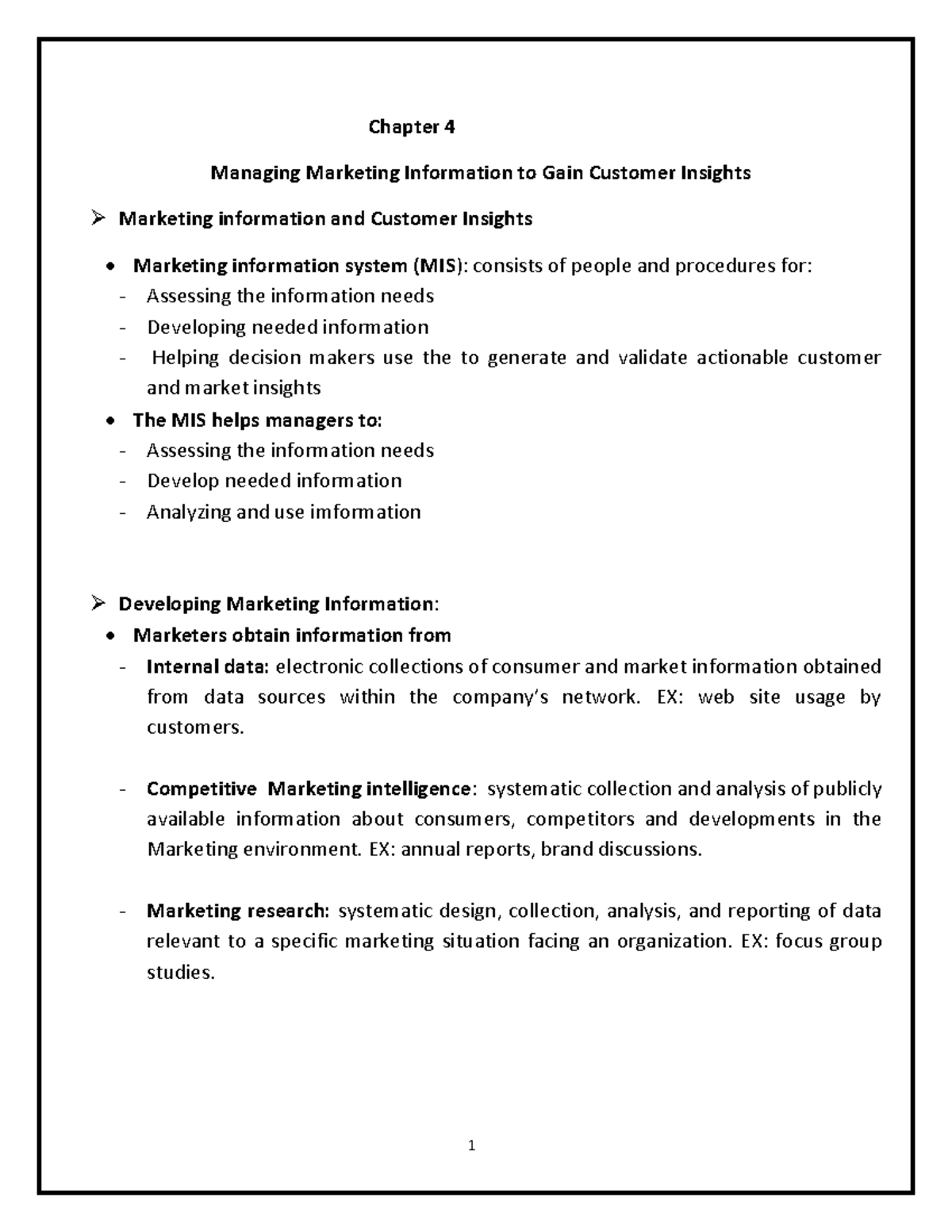 Chapter 4 Marketing 1 Chapter 4 Managing Marketing Information To