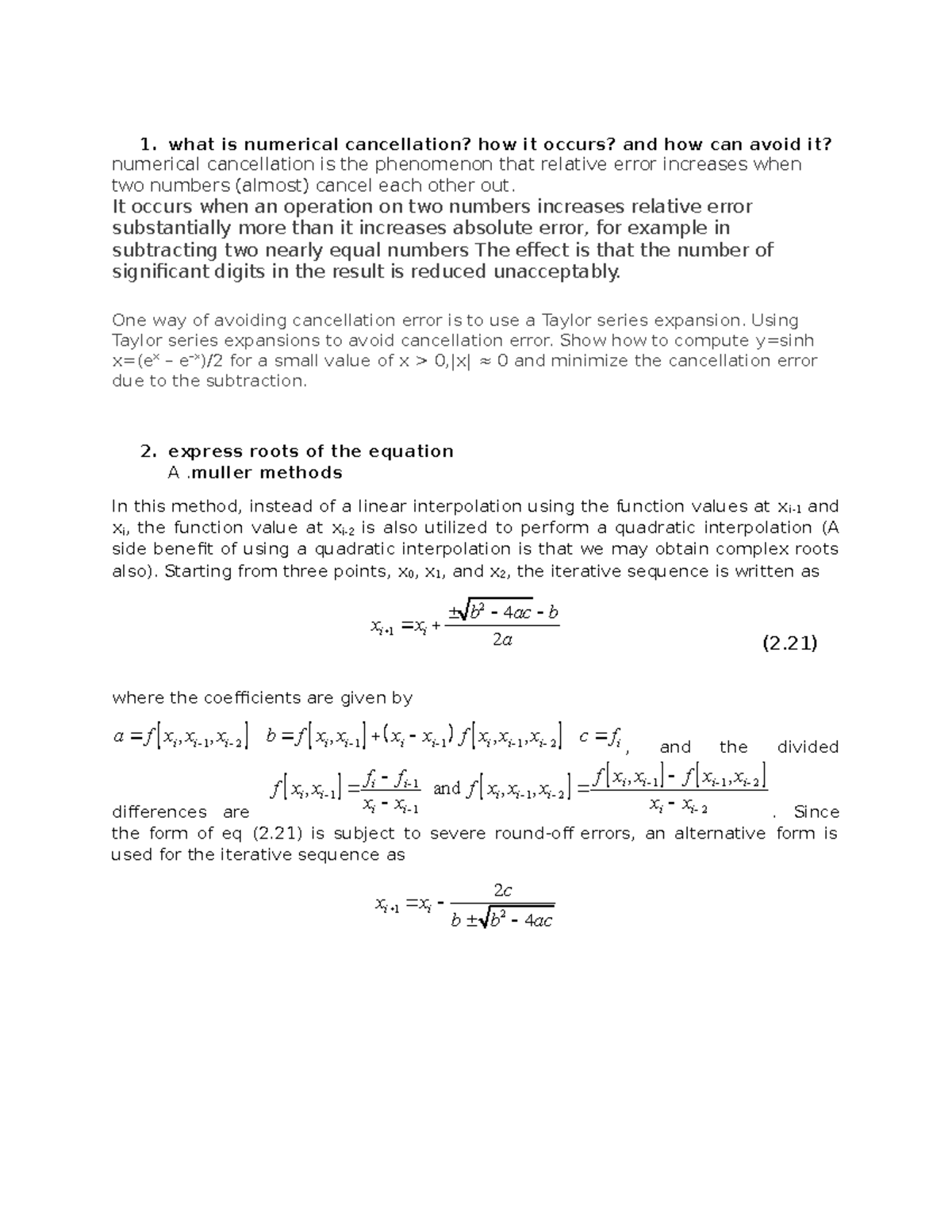 Computational Assignment What Is Numerical Cancellation How It Occurs And How Can Avoid It