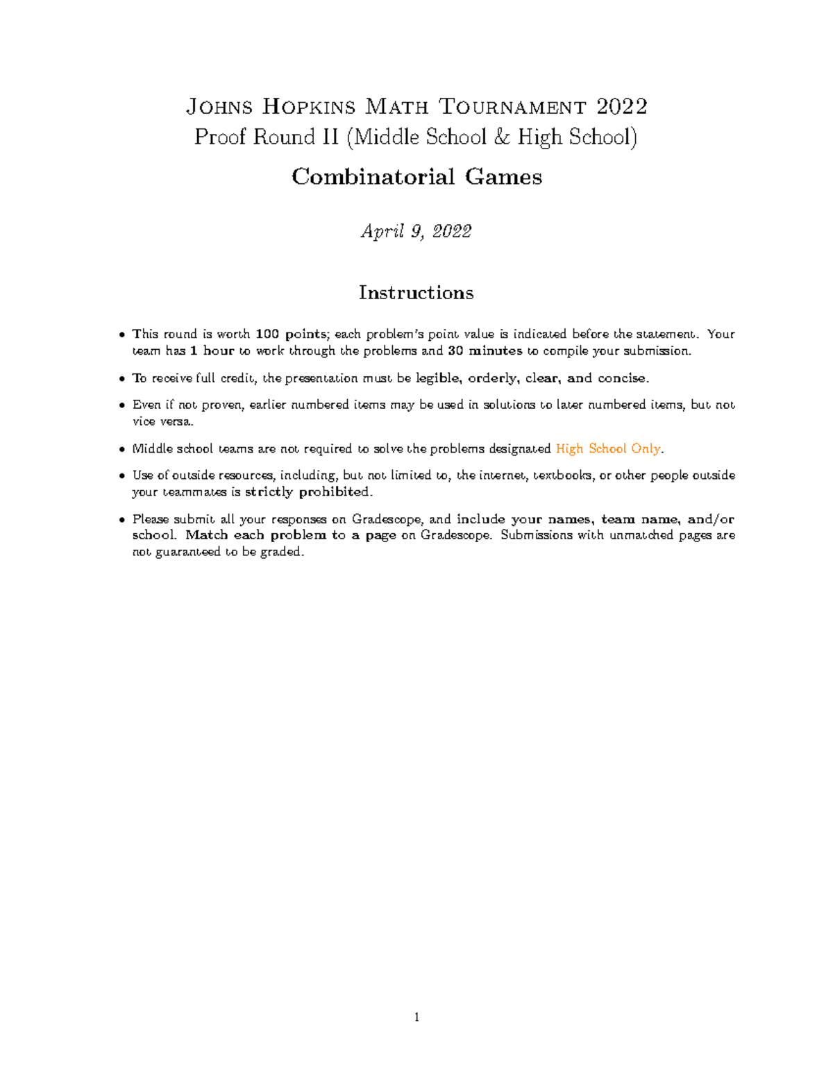 JHMT 2022 Proof Round II Solutions - Johns Hopkins Math Tournament 2022 ...