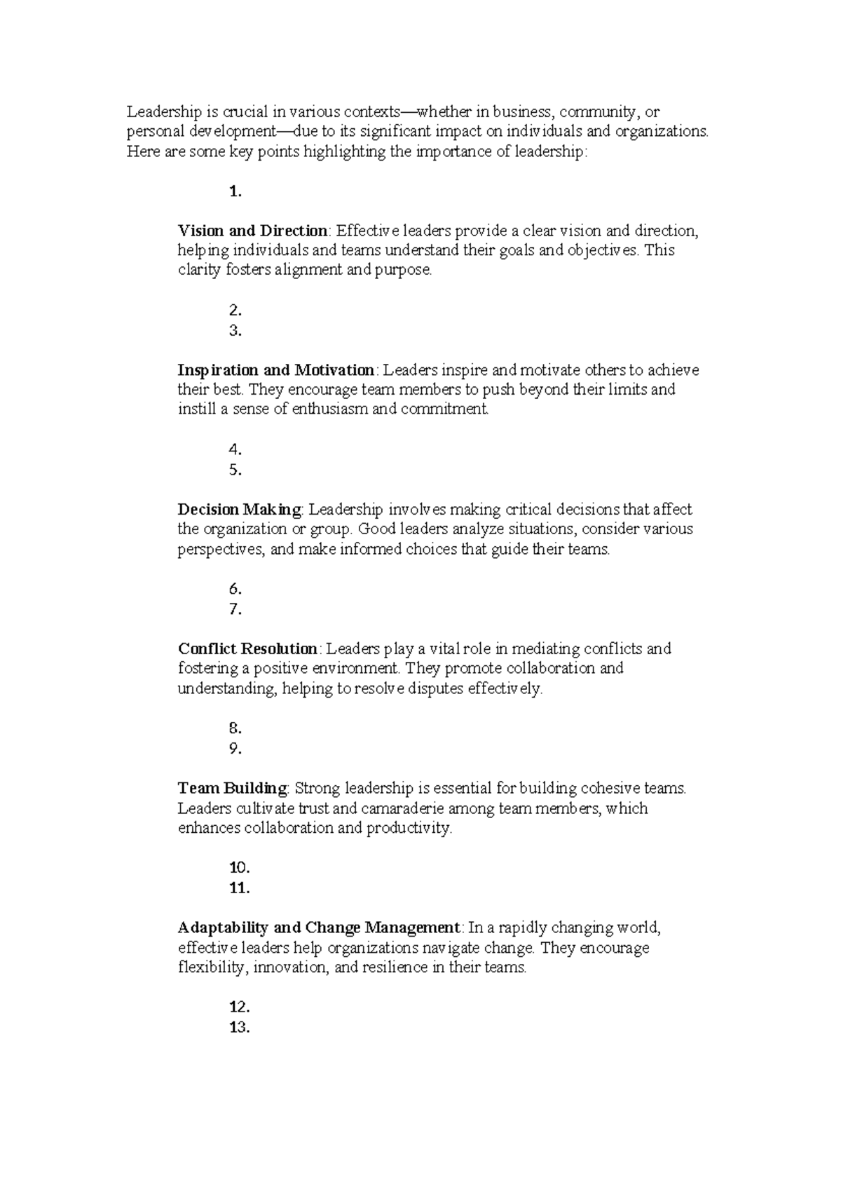 Leadership - Here are some key points highlighting the importance of ...