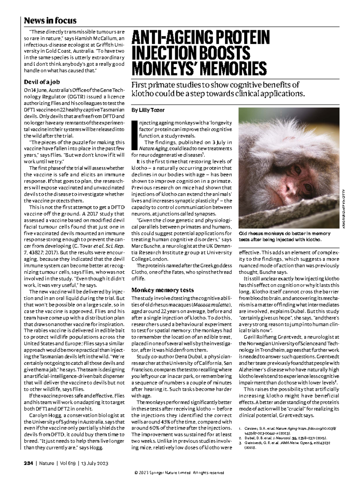 D41586 023 02214 3 - valoracion criotica - By Lilly Tozer I njecting ageing monkeys with a - Studocu