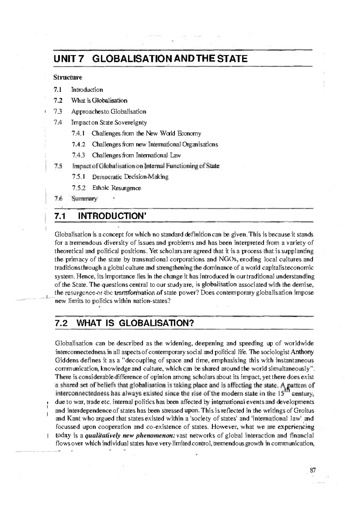 Globalization - UNIT 7 GLOBALISATION STATE Structure 7 Introduction 7 What is 7 Approachesto ...