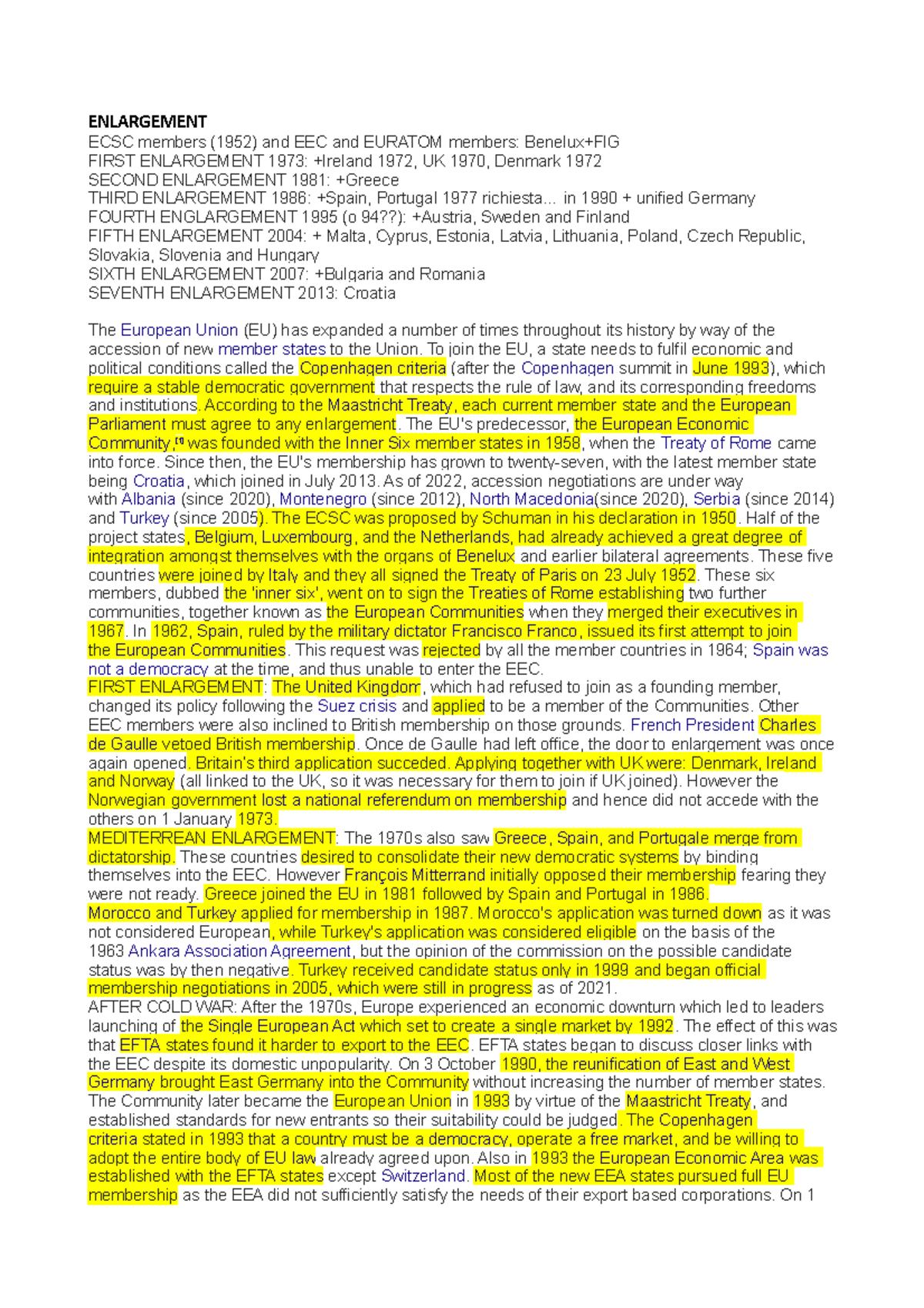 Domande heei - ENLARGEMENT ECSC members (1952) and EEC and EURATOM ...