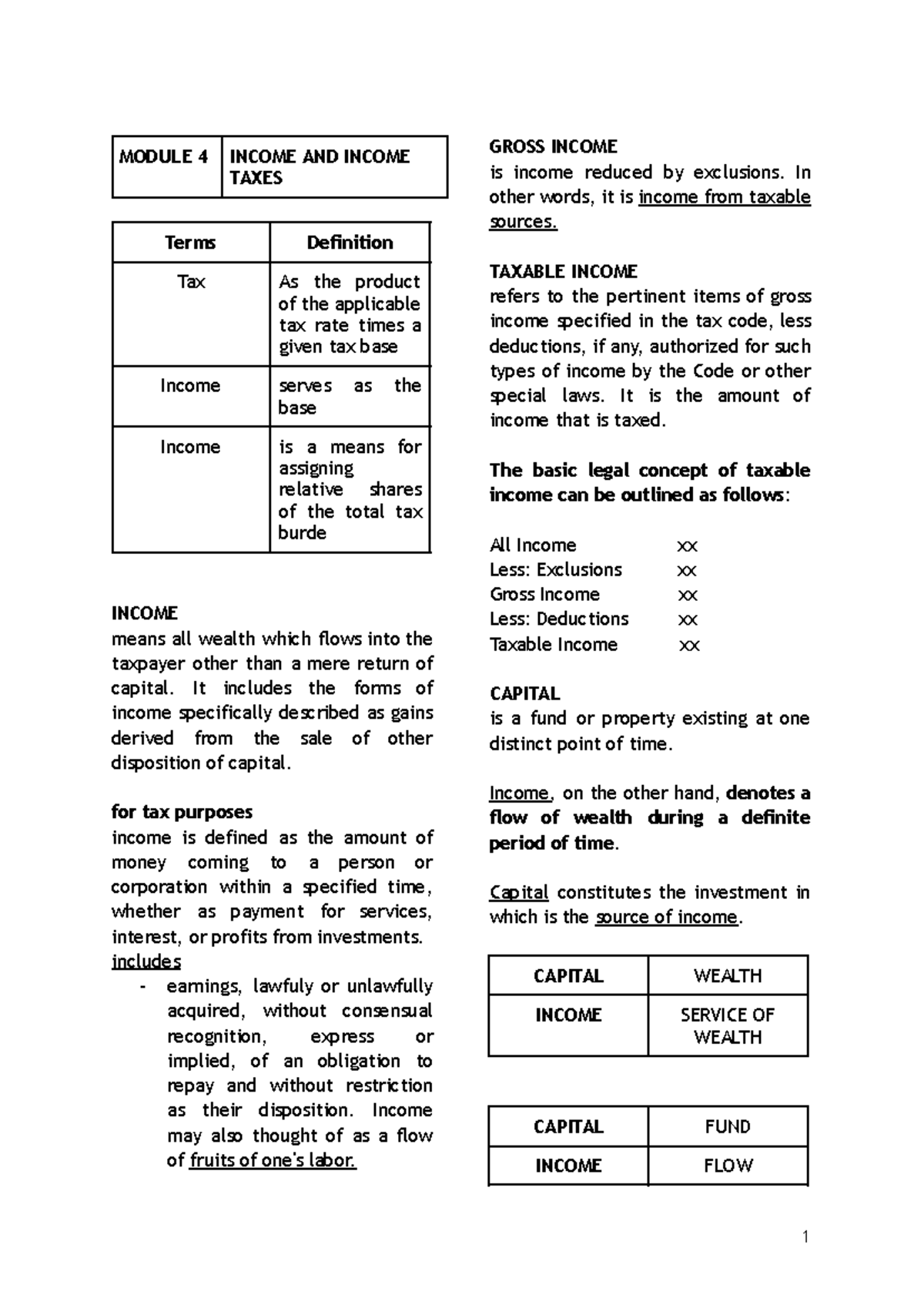 Midterm TAX - MODULE 4 INCOME AND INCOME TAXES Terms Definition Tax As ...