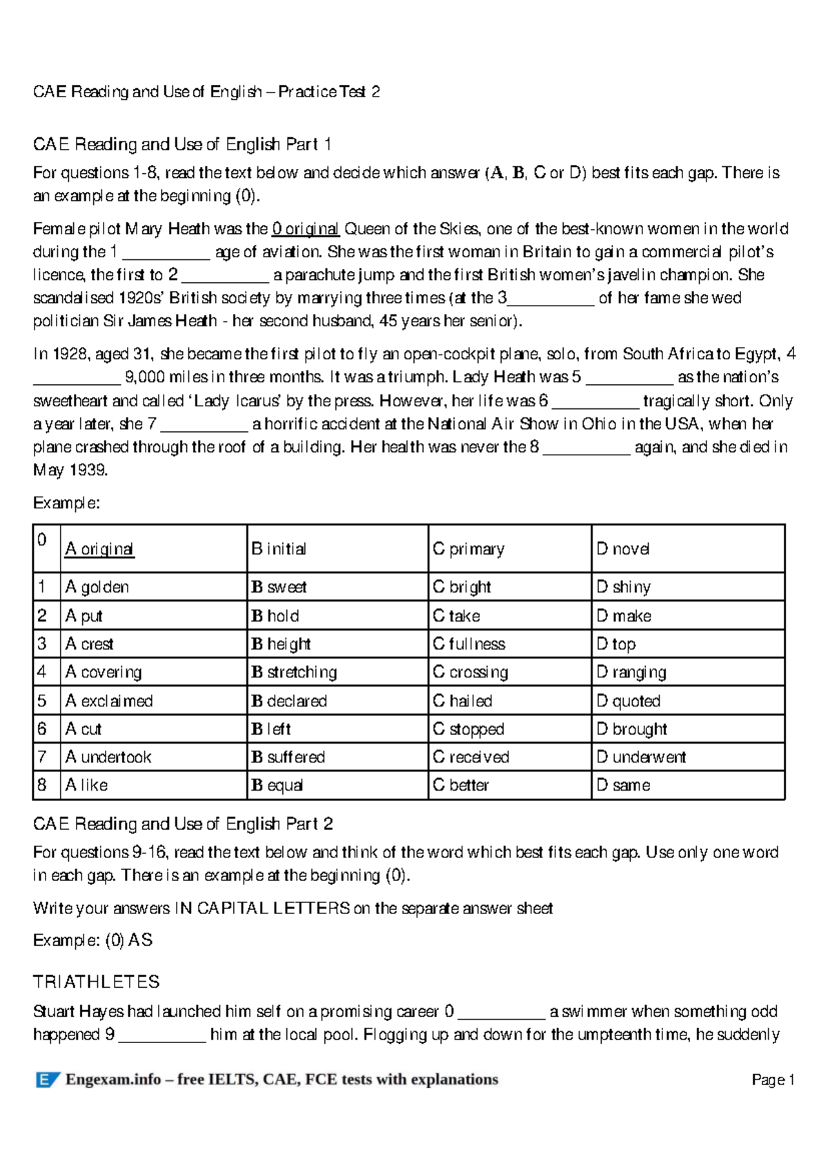 CAE Reading and Use of English Practice Test 2 Printable - CAE Reading ...