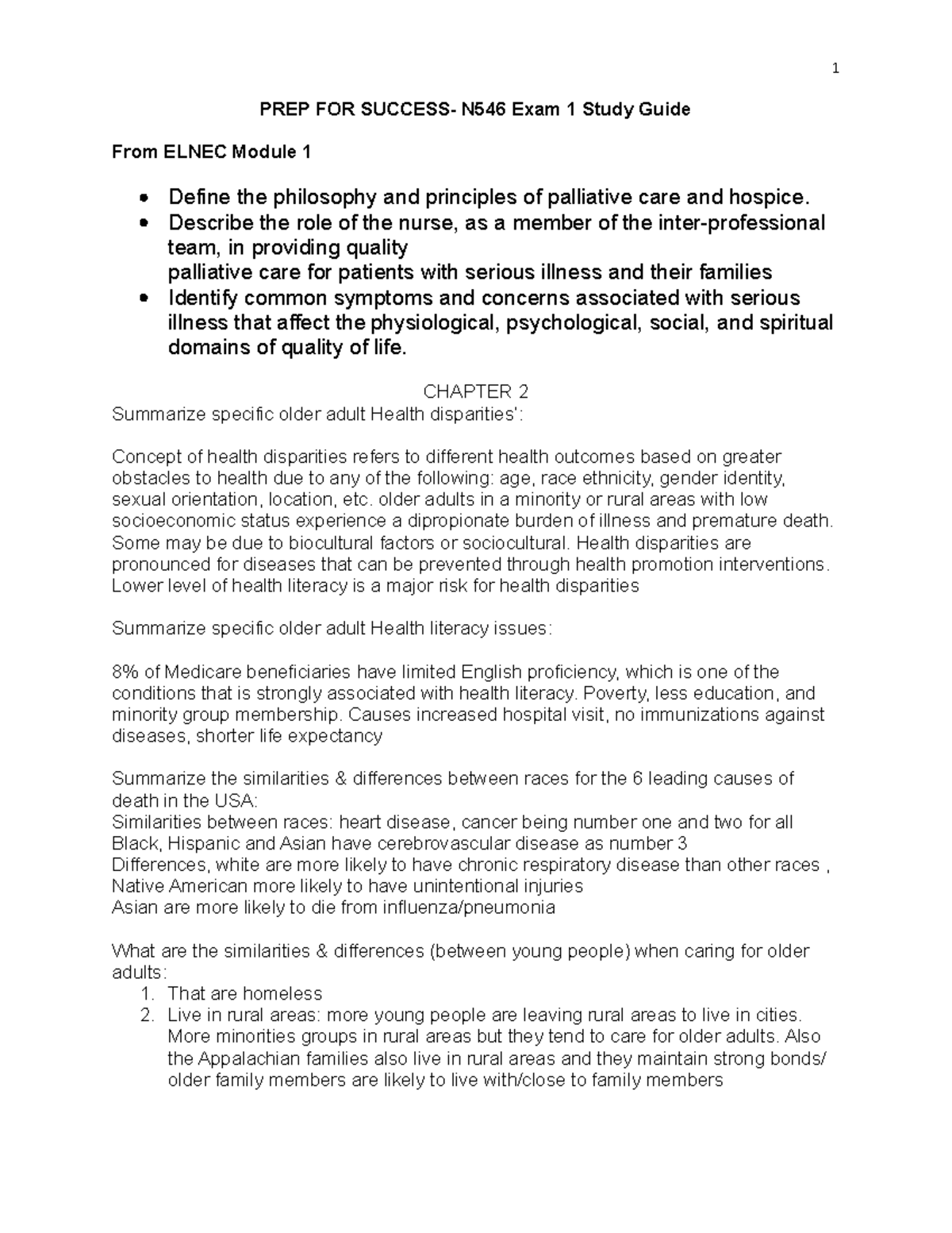 PREP FOR Success Week 3 Study guide N 546 - PREP FOR SUCCESS- N546 Exam 1 Study Guide From ELNEC ...