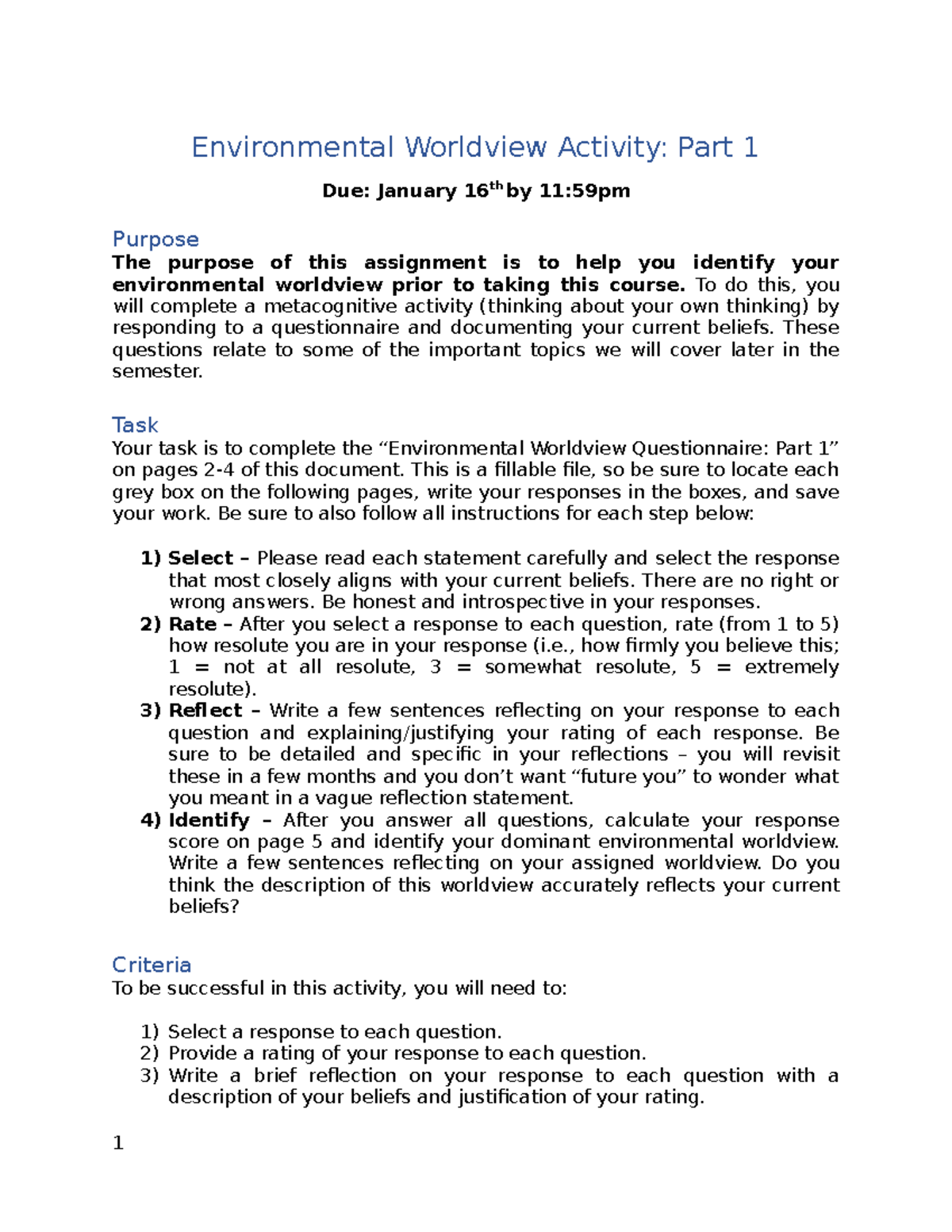 Fillable Evolving Worldview Activity Part 1 - Environmental Worldview ...