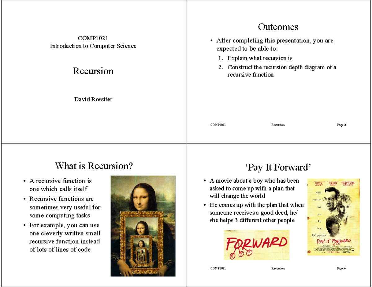 66 1021 recursion f2023 4spp - Recursion David Rossiter COMP ...