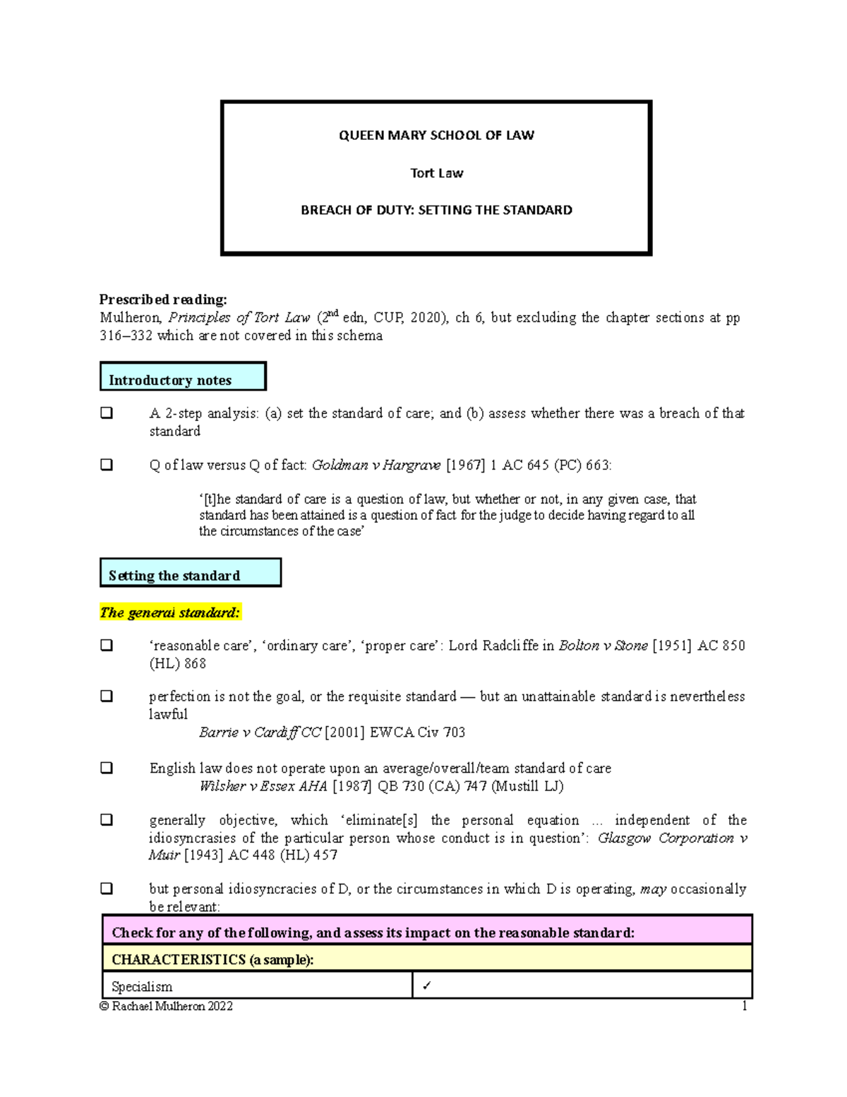 Setting the standard lecture schema - © Rachael Mulheron 2022 1 QUEEN ...
