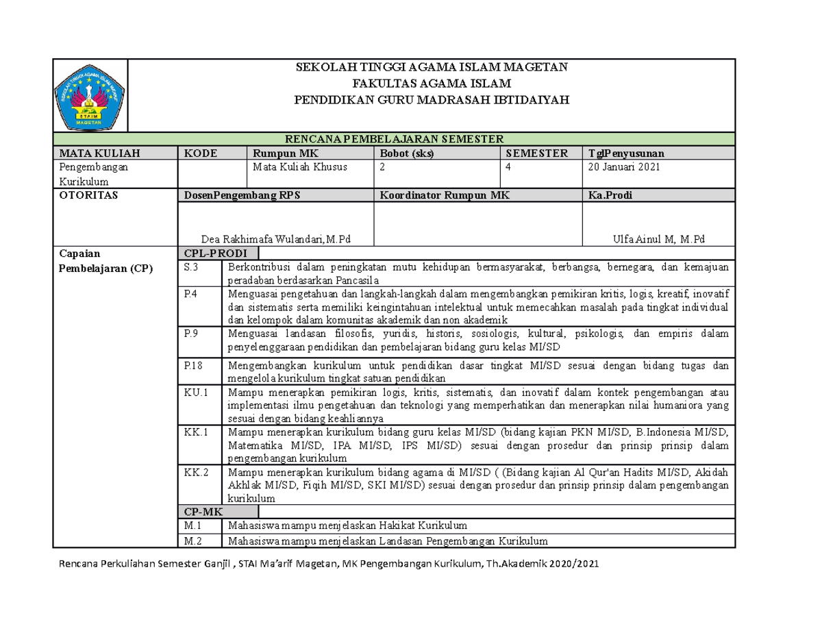RPS PGMI Pengembangan Kurikulum DEA Rakhimafa W - SEKOLAH TINGGI AGAMA ...