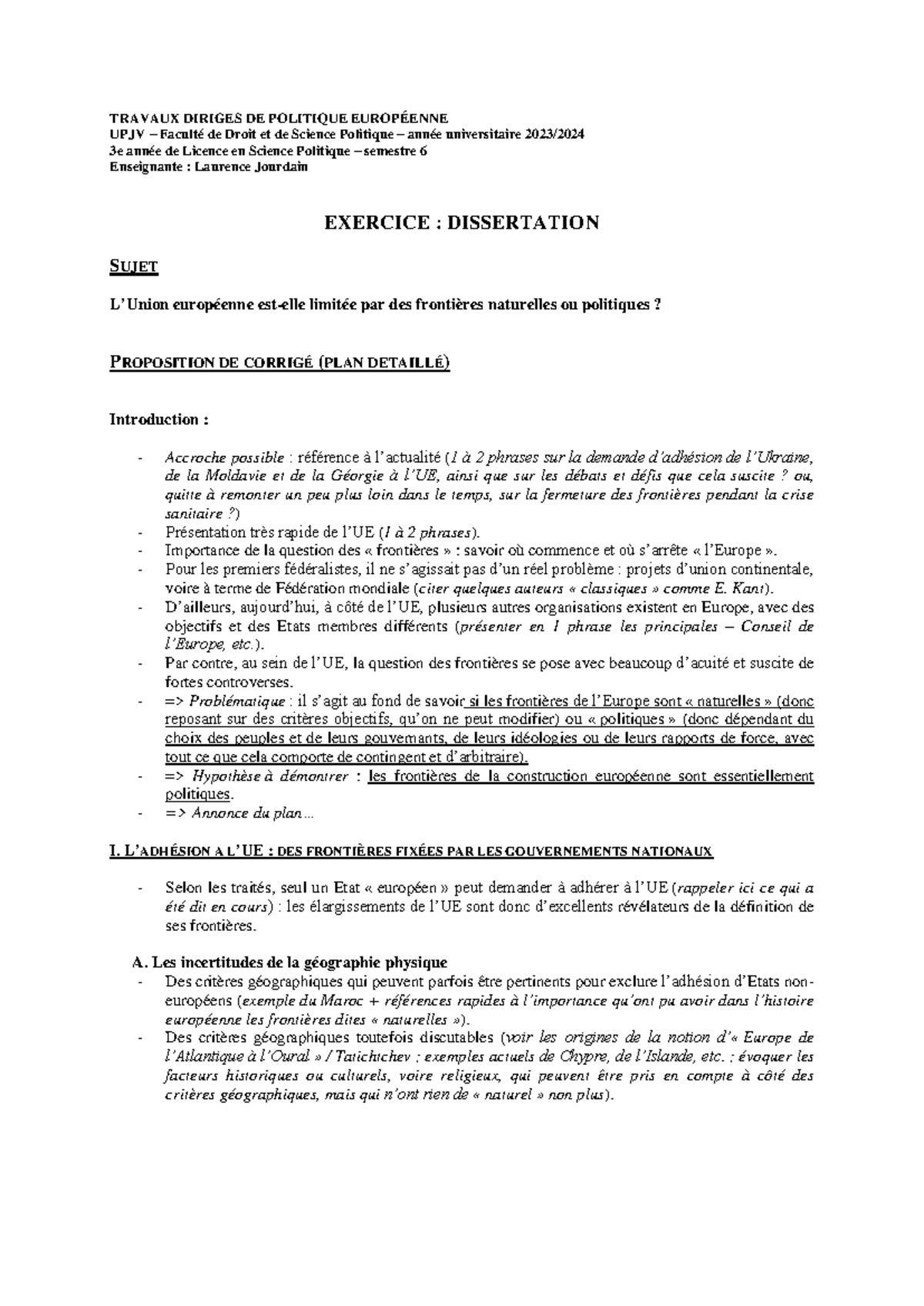 Corrigé plan de dissertation exemple - TRAVAUX DIRIGES DE POLITIQUE ...