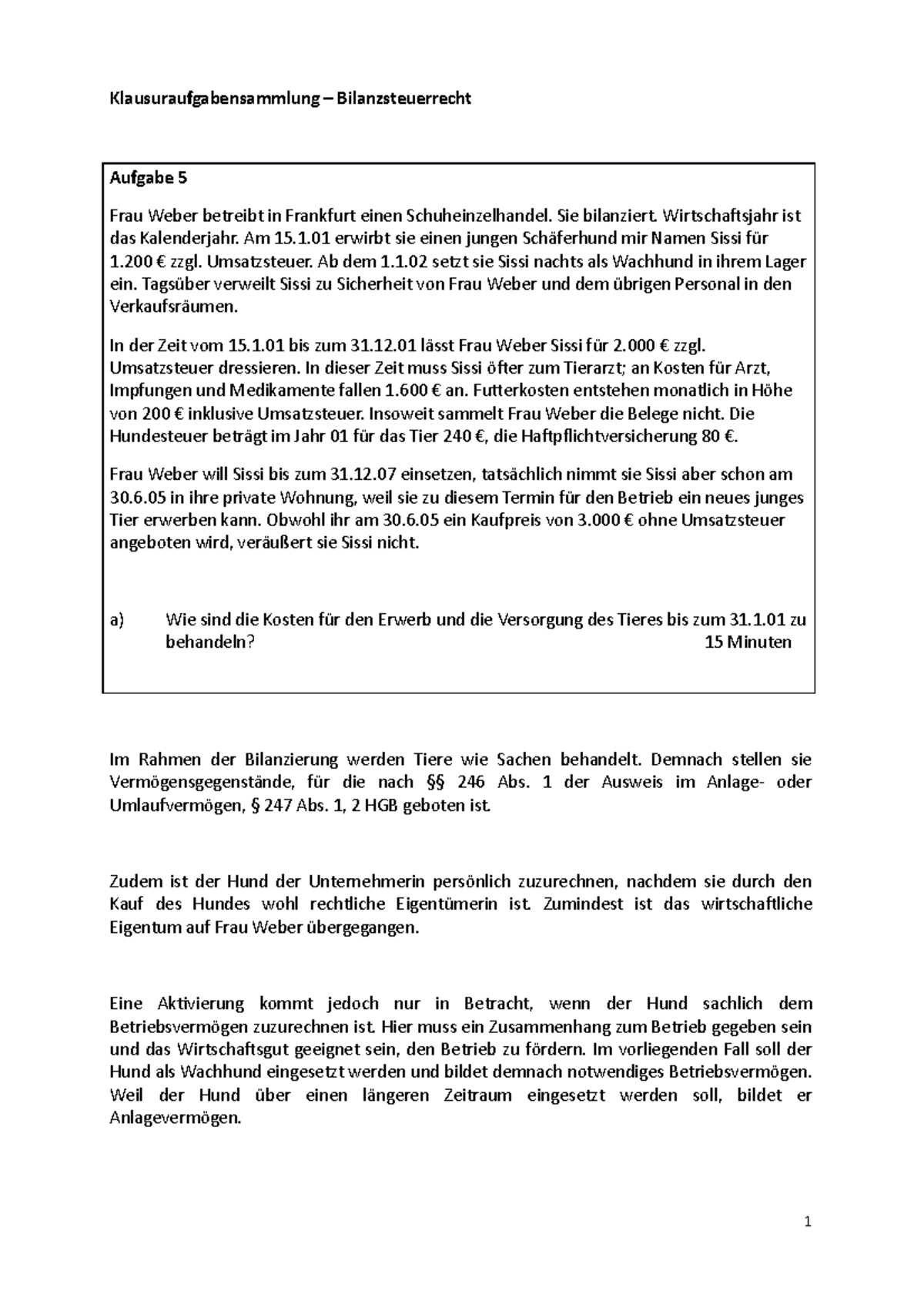 Probeklausur Wintersemester 2015/2016, Fragen und Antworten - Klausuraufgabensammlung – - Studocu