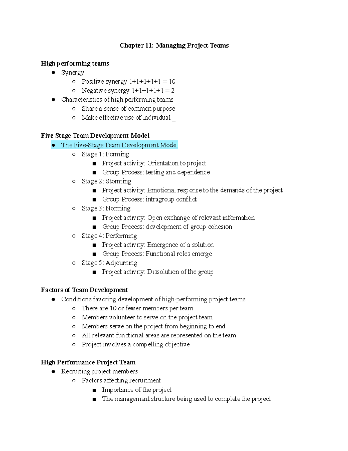 Chapter 11 Managing Project Teams - Chapter 11: Managing Project Teams High performing teams ...