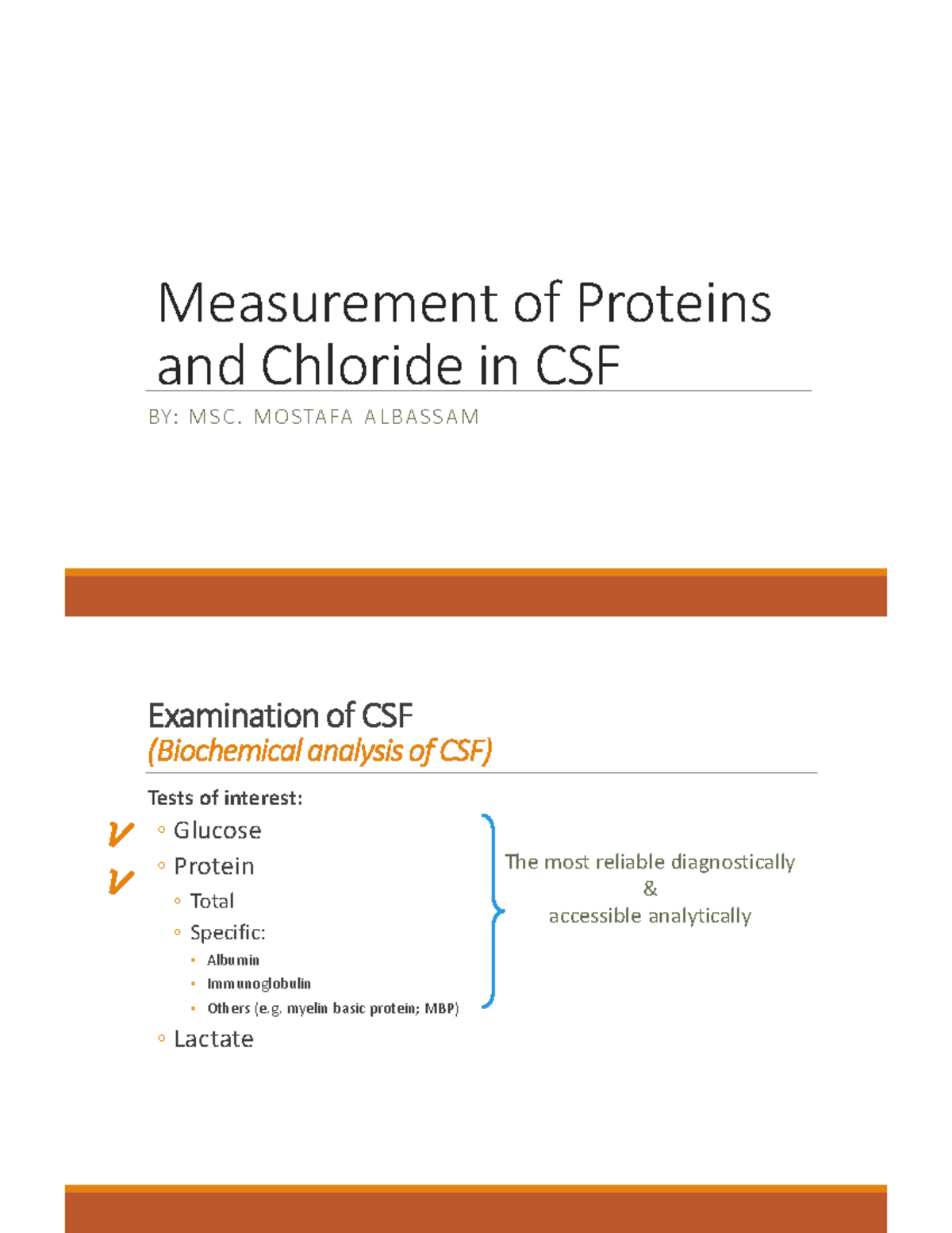 Measurement of Proteins and Chloride in CSF - MOSTAFA ALBASSAM ...