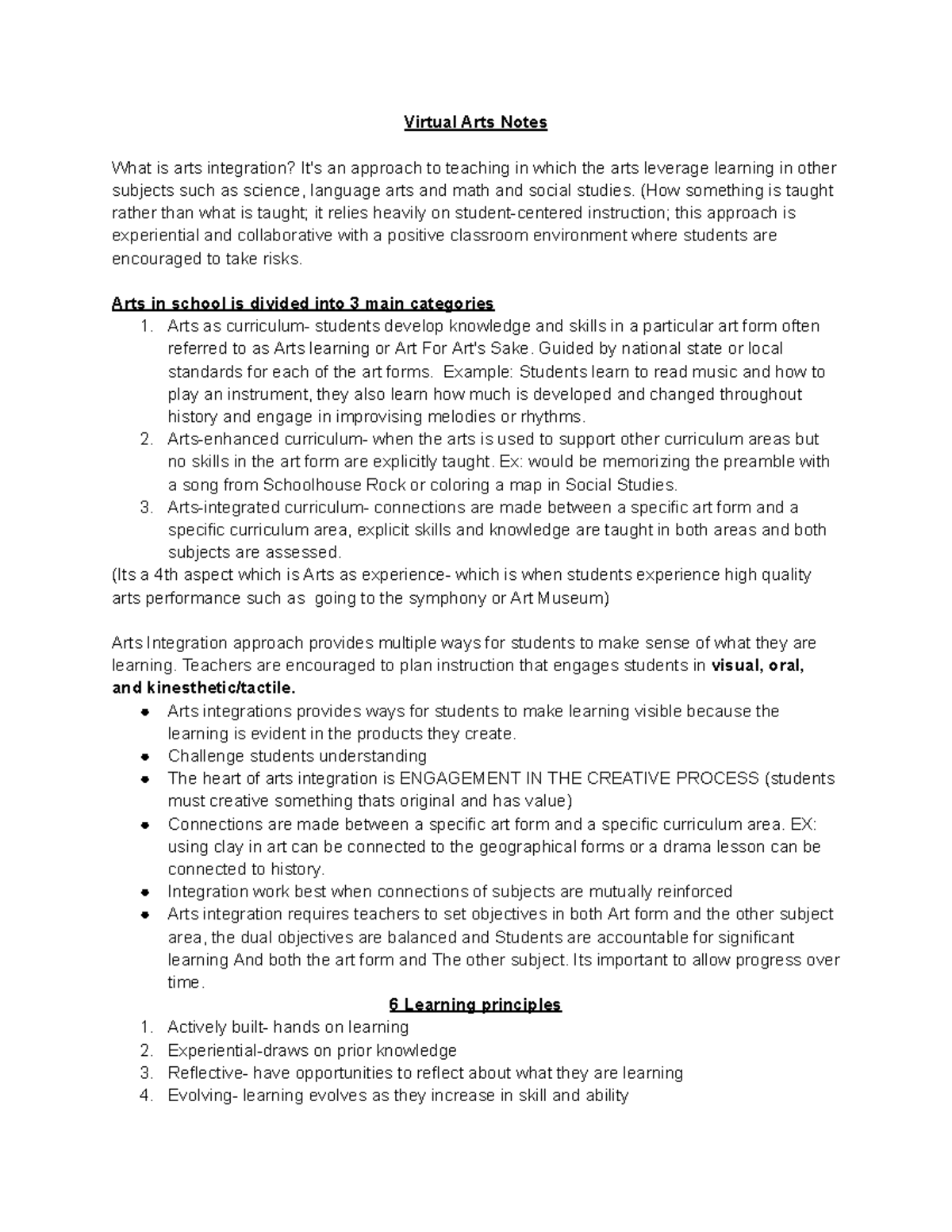 Visual Arts Study Note - Virtual Arts Notes What is arts integration ...