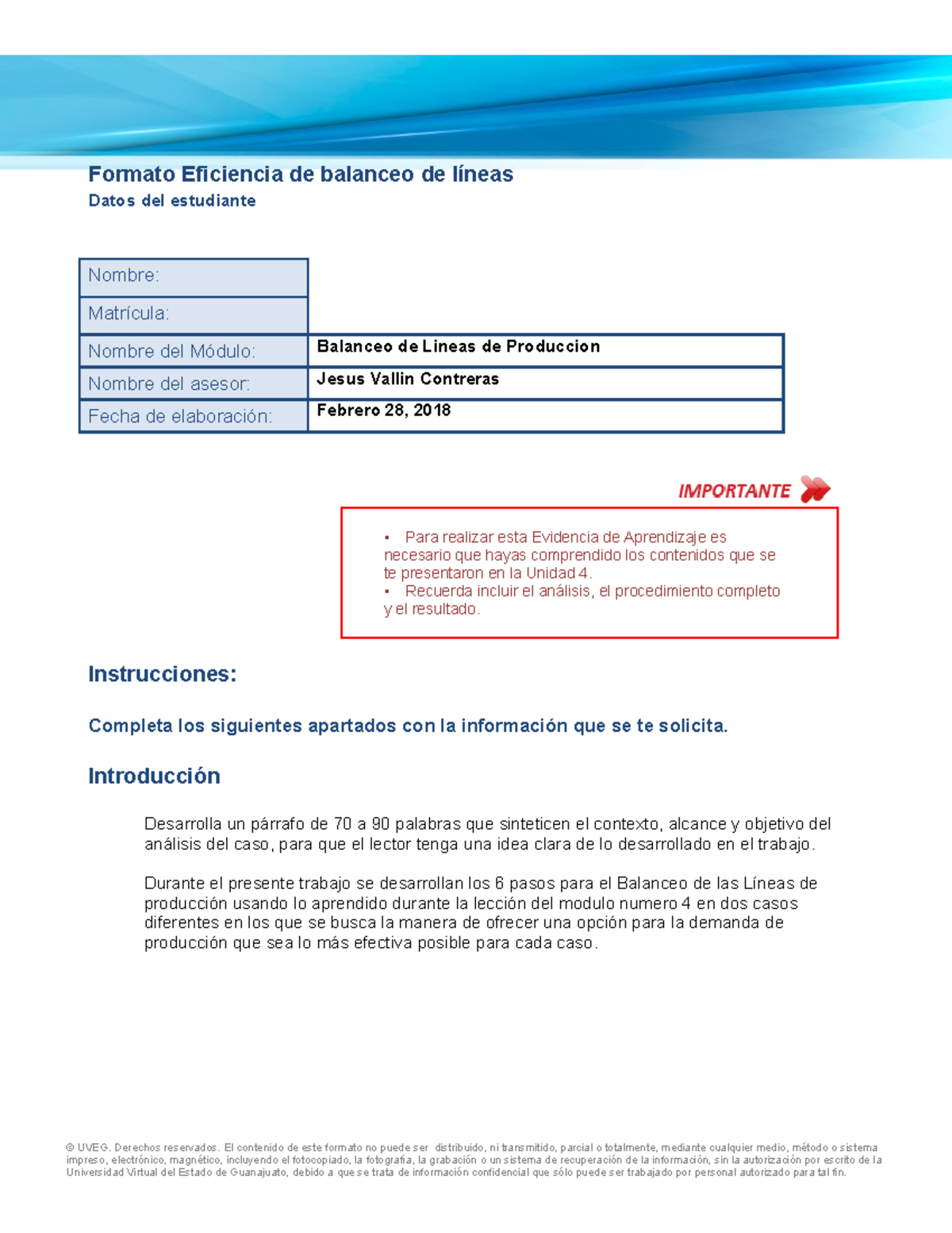Balanceo de Lineas Productivas - Formato Eficiencia de balanceo de ...