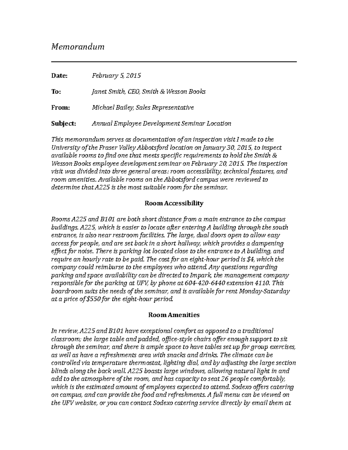CMNS 251 inspection report - Memorandum Date: February 5, 2015 To ...
