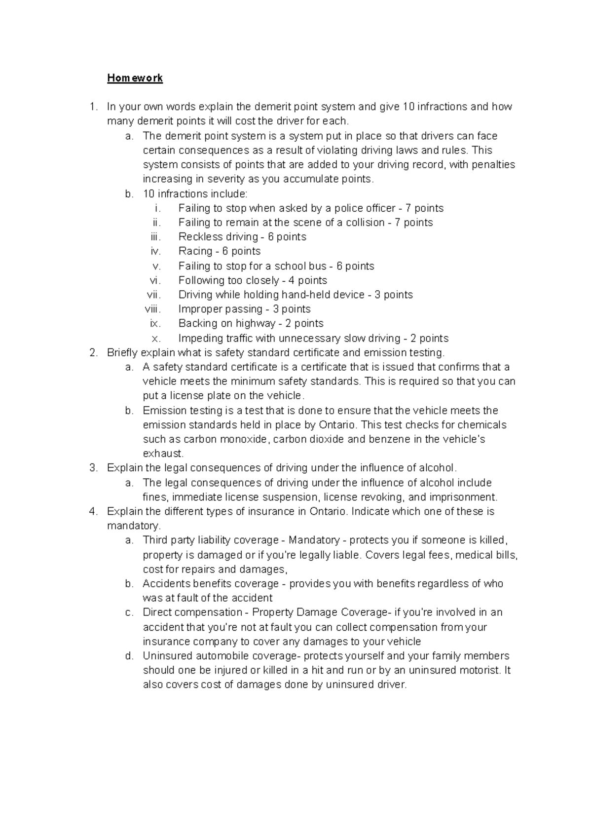 Homework Driving - Tutorial 1 questions - Homework In your own words ...