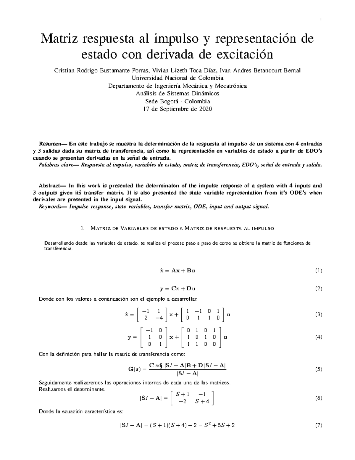 Main - Tarea - Análisis de Sistemas Dinámicos - Matriz respuesta al ...