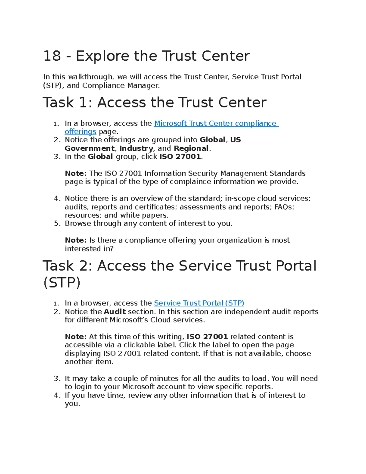 18 - Explore the Trust Center - 18 - Explore the Trust Center In this ...