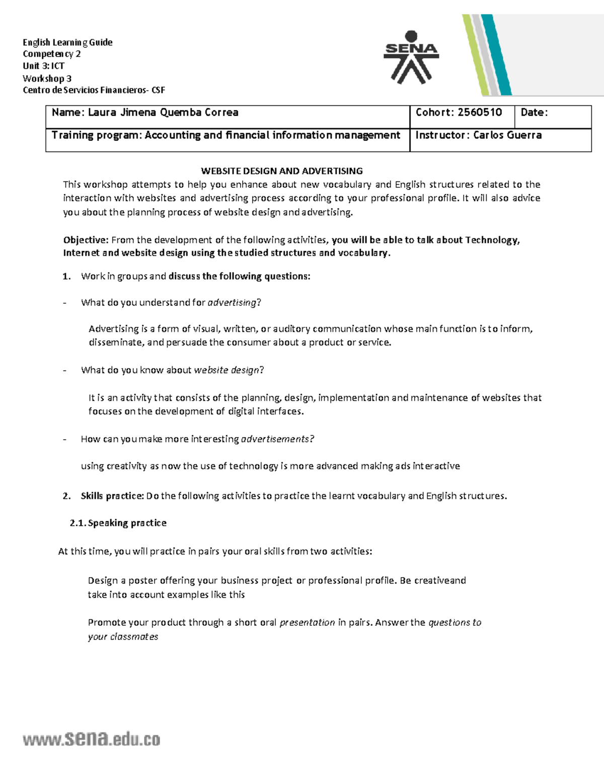 Worshop 3 ICT C2 Jimena - Ingles - English Learning Guide Competency 2 ...