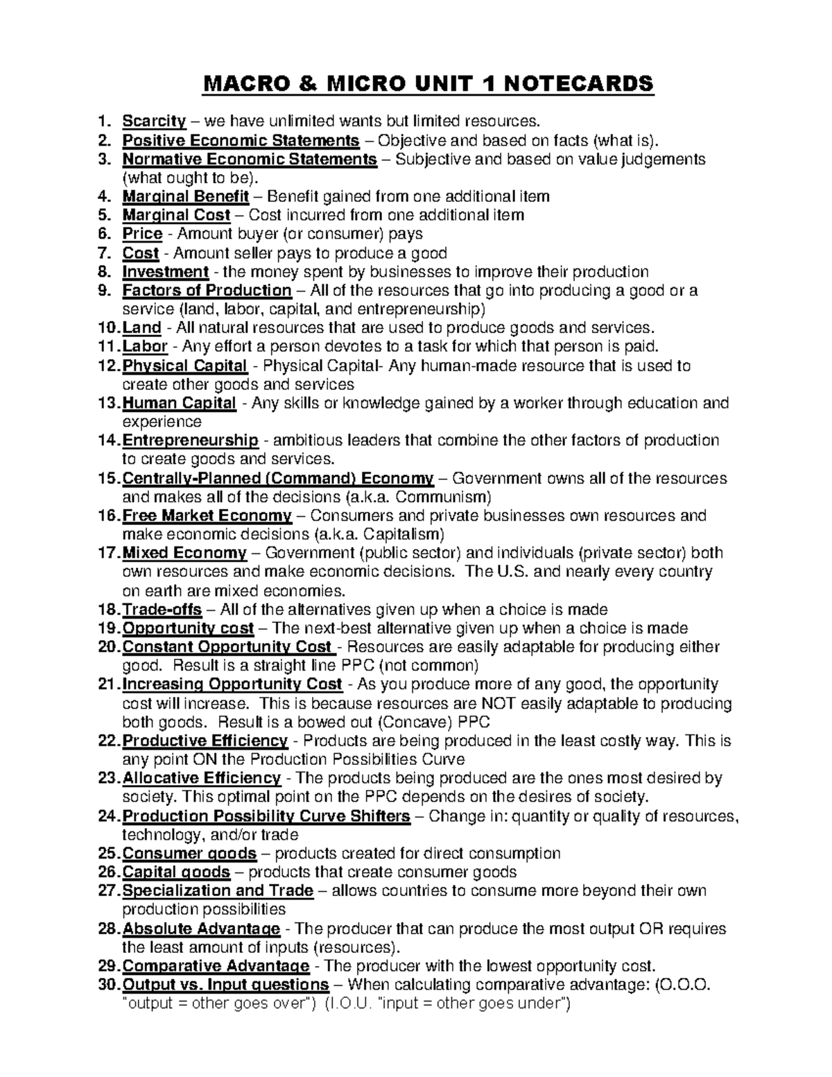 Micro Unit 1 and 2 Notecards - MACRO & MICRO UNIT 1 NOTECARDS Scarcity ...