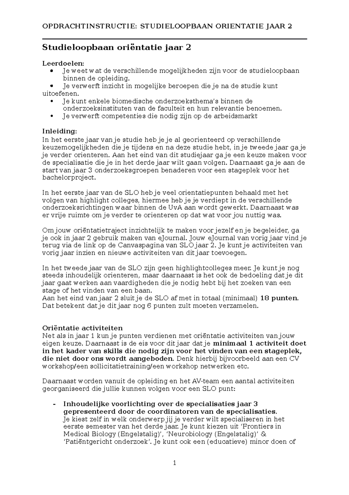 2223 Opdrachtinstructie SLO jaar 2 - OPDRACHTINSTRUCTIE: STUDIELOOPBAAN ...