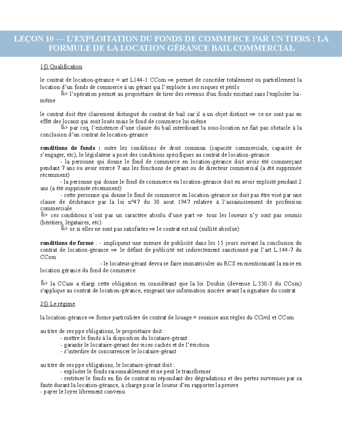 Leçon 10 - trop stylée je sais - 1§) Qualification le contrat de ...