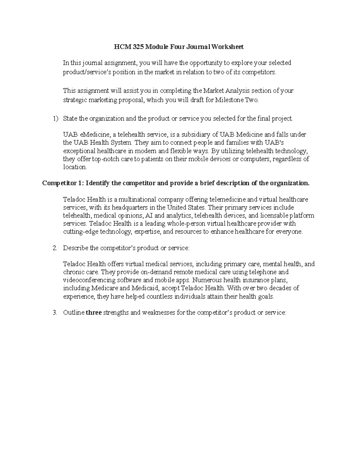 HCM 325 Module Four Journal Worksheet - This assignment will assist you ...
