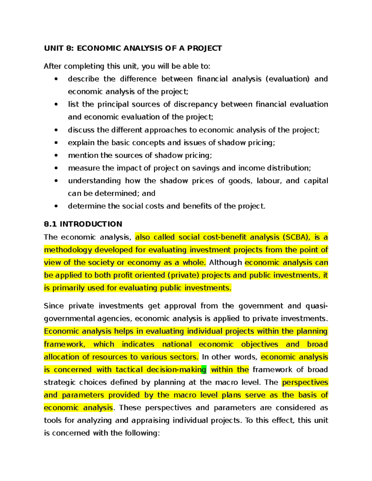 Unit 8 Economic analysis of a project - UNIT 8: ECONOMIC ANALYSIS OF A ...