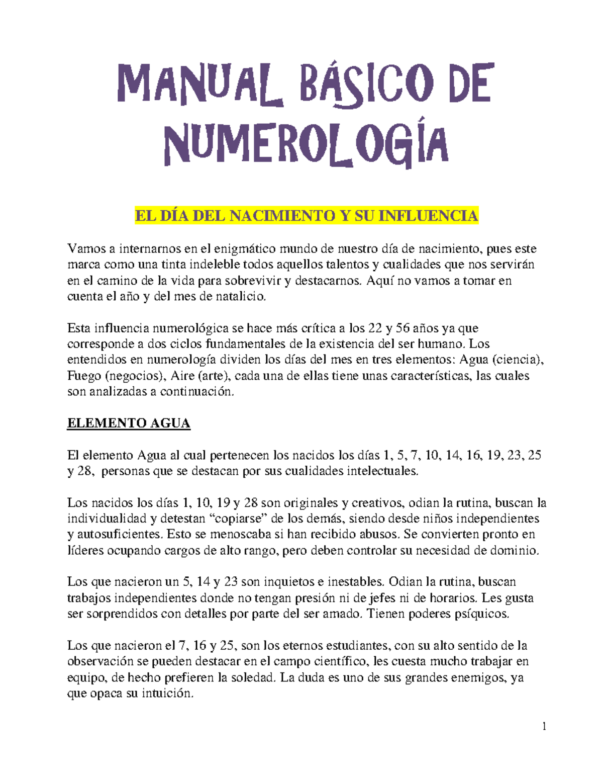 Manualbasicodenumerologia - MANUAL B¡SICO DE NUMEROLOGÕA EL DÍA DEL NACIMIENTO Y SU INFLUENCIA ...