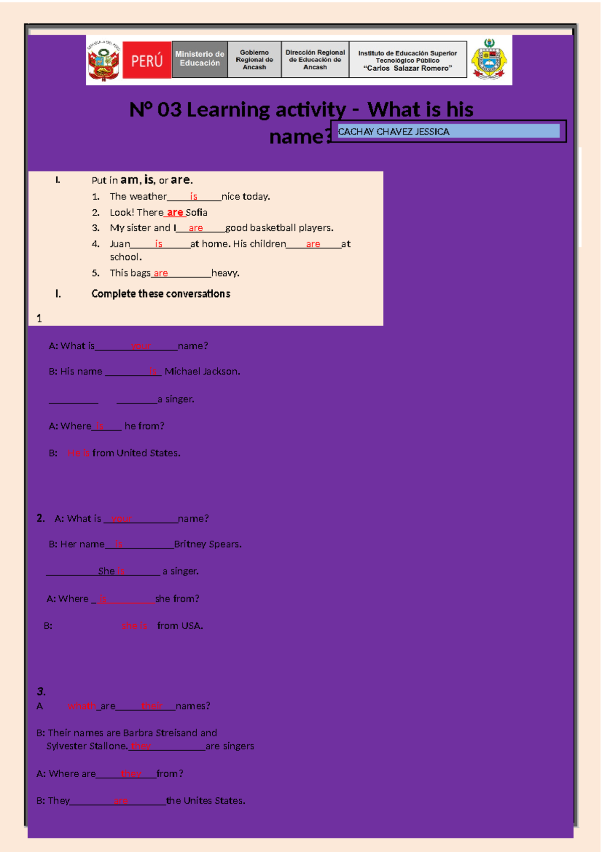 Cachay chavez ingles - asdfgasd - N° 03 Learning activity – What is his ...