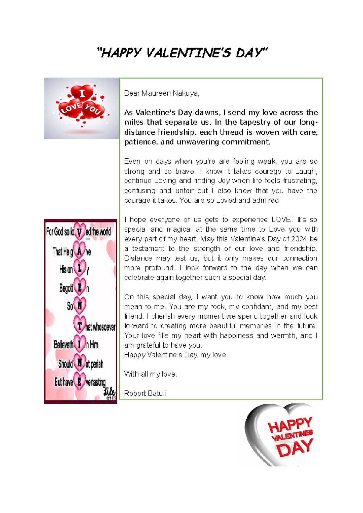 Happy Valentine - N/a - “HAPPY VALENTINE’S DAY” Dear Maureen Nakuya, As ...