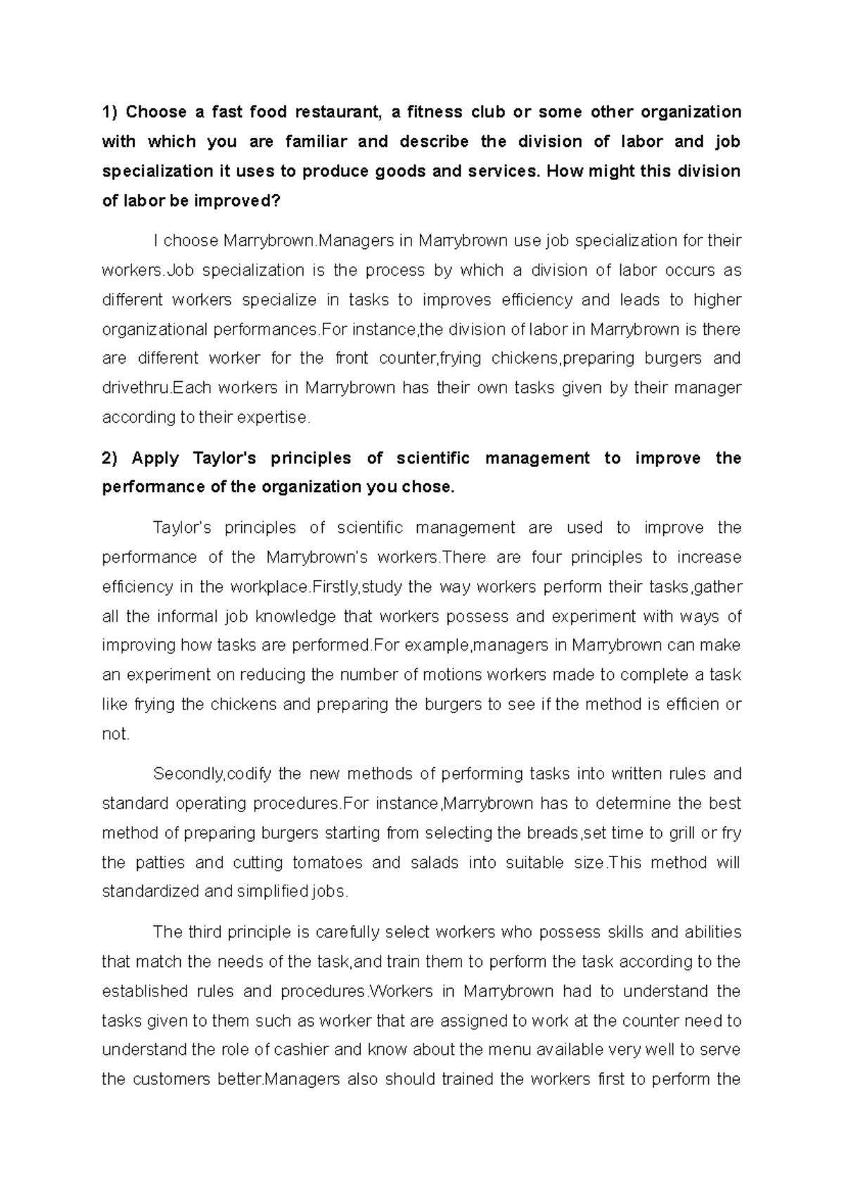 Study case mgt420 - Choose a fast food restaurant, a fitness club or ...