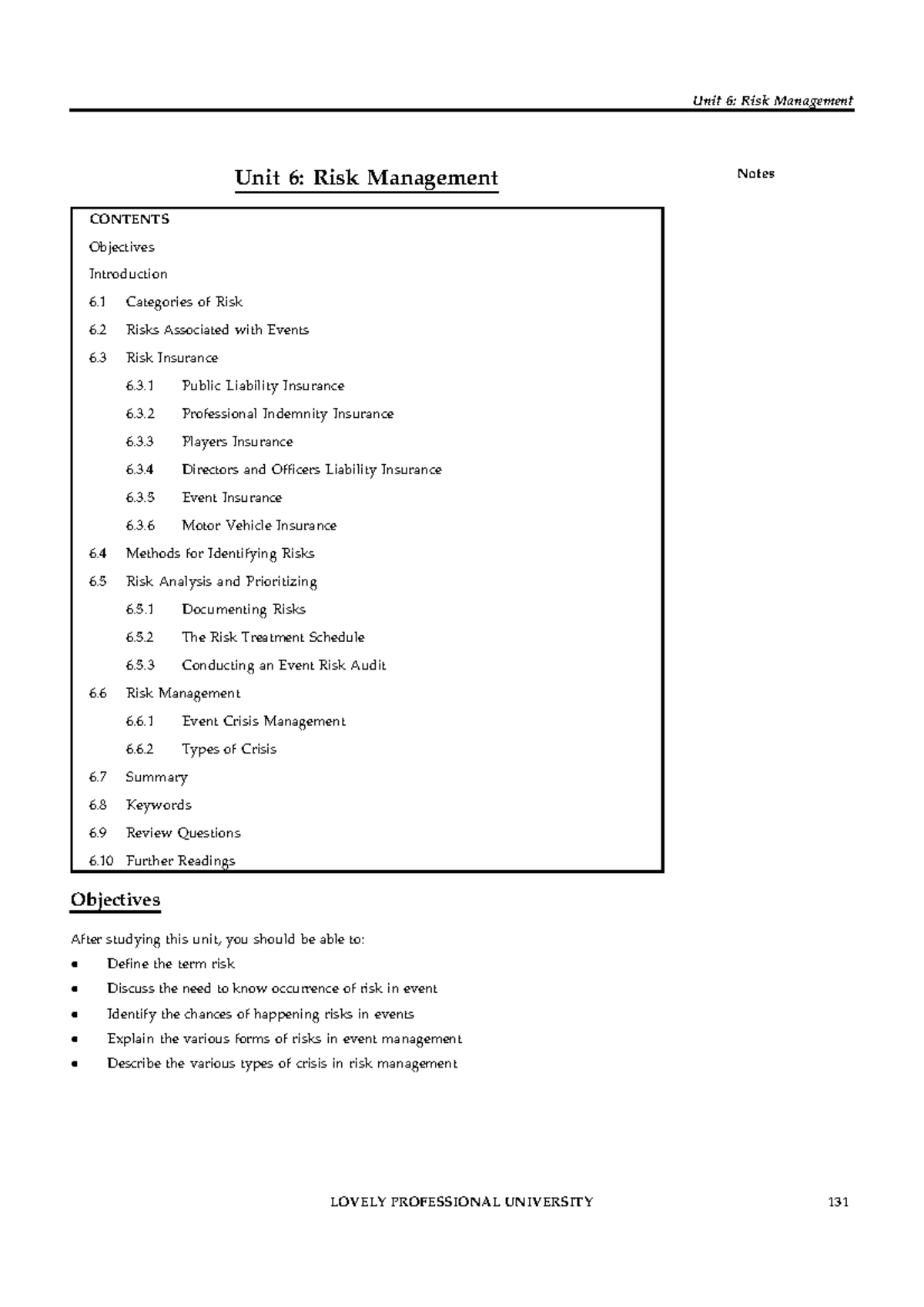 Event Management - UNIT6 - Unit 6: Risk Management Unit 6: Risk ...