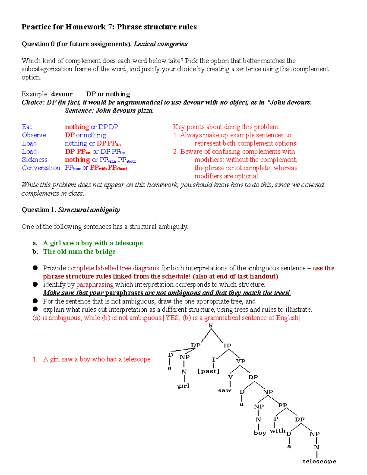 Morphosyntax Phrase structure rules - Practice for Homework 7: Phrase ...