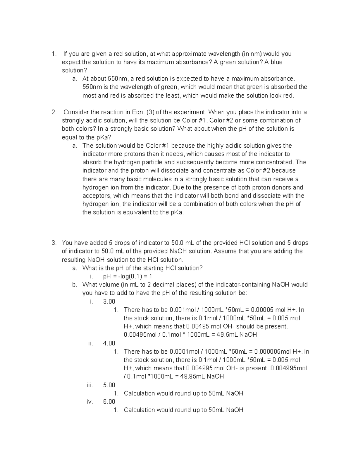 Pre Lab 5 - Pre Lab 5 - If you are given a red solution, at what approximate wavelength (in nm ...