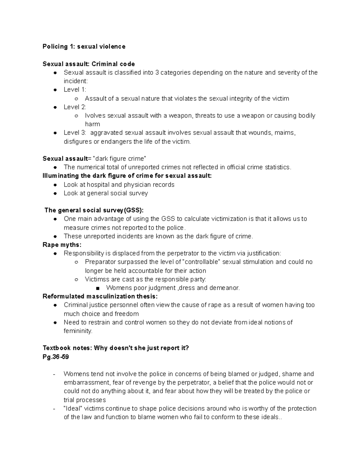 Lec 4 - lec4 - Policing 1: sexual violence Sexual assault: Criminal ...