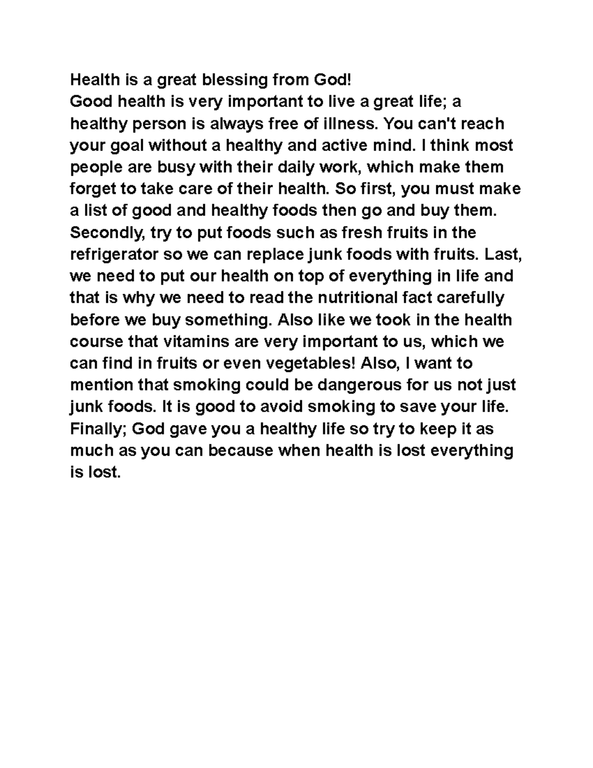 Health is a great blessing from God - Google Docs - Health is a great blessing from God! Good ...