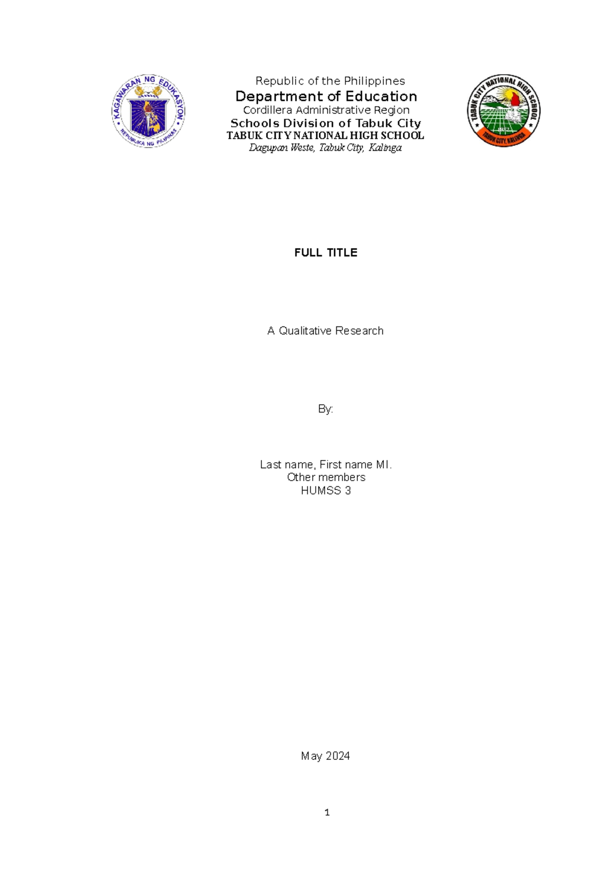 Research format-template - Republic of the Philippines Department of ...