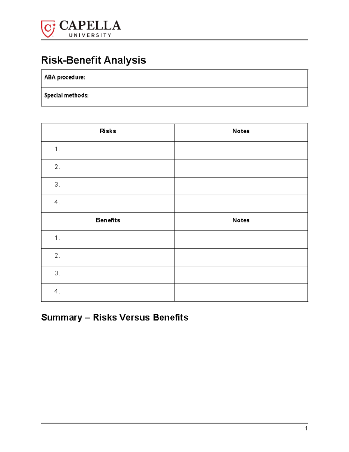 Cf risk benefit analysis - PSY7710 - Risk-Benefit Analysis ABA ...