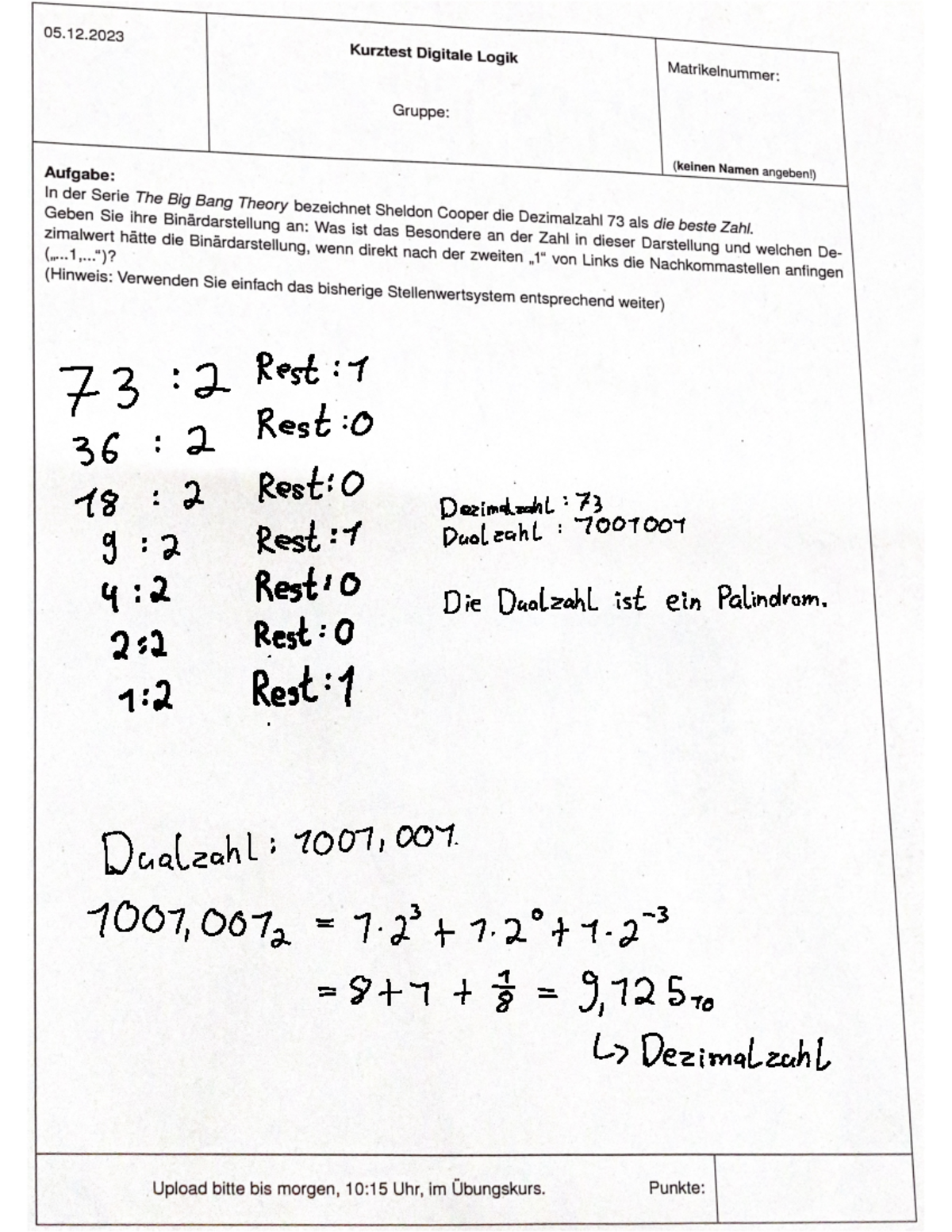 Kurztest 01 - Wintersemester - 05. Kurztest Digitale LogiK ...