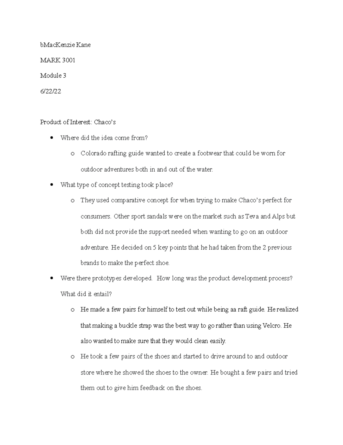 Module 3 - bMacKenzie Kane MARK 3001 Module 3 6/22/ Product of Interest ...