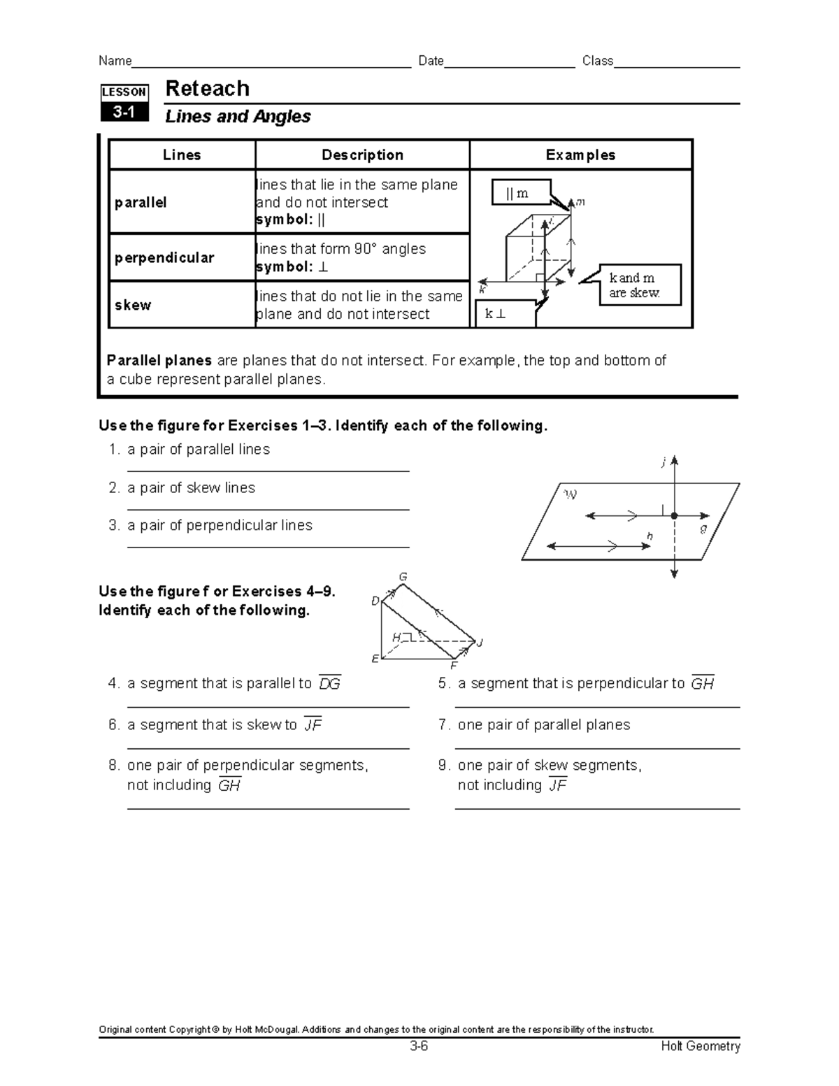 Reteach 3-1 1 - Practice - Name ...