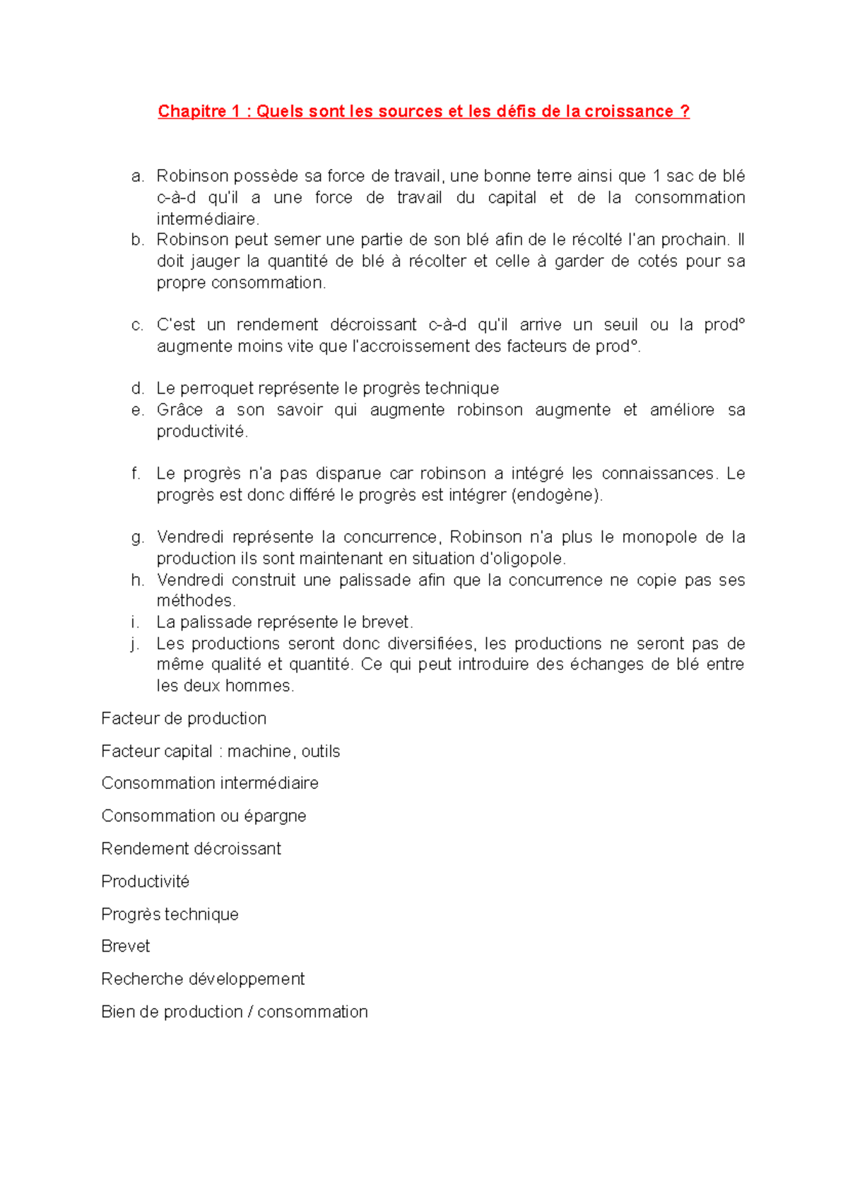 Chapitre 1 - Chapitre 1 : Quels sont les sources et les défis de la croissance? a. Robinson ...
